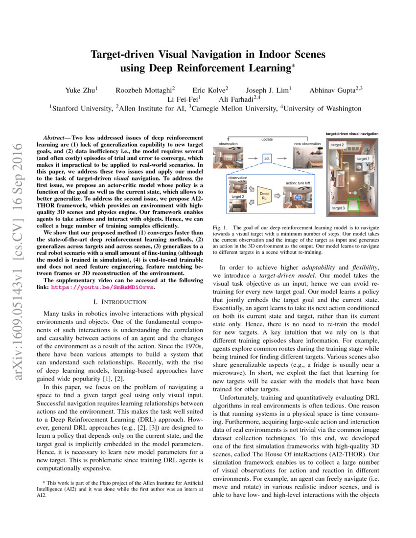 Target-driven Visual Navigation in Indoor Scenes using Deep Reinforcement Learning | DeepAI