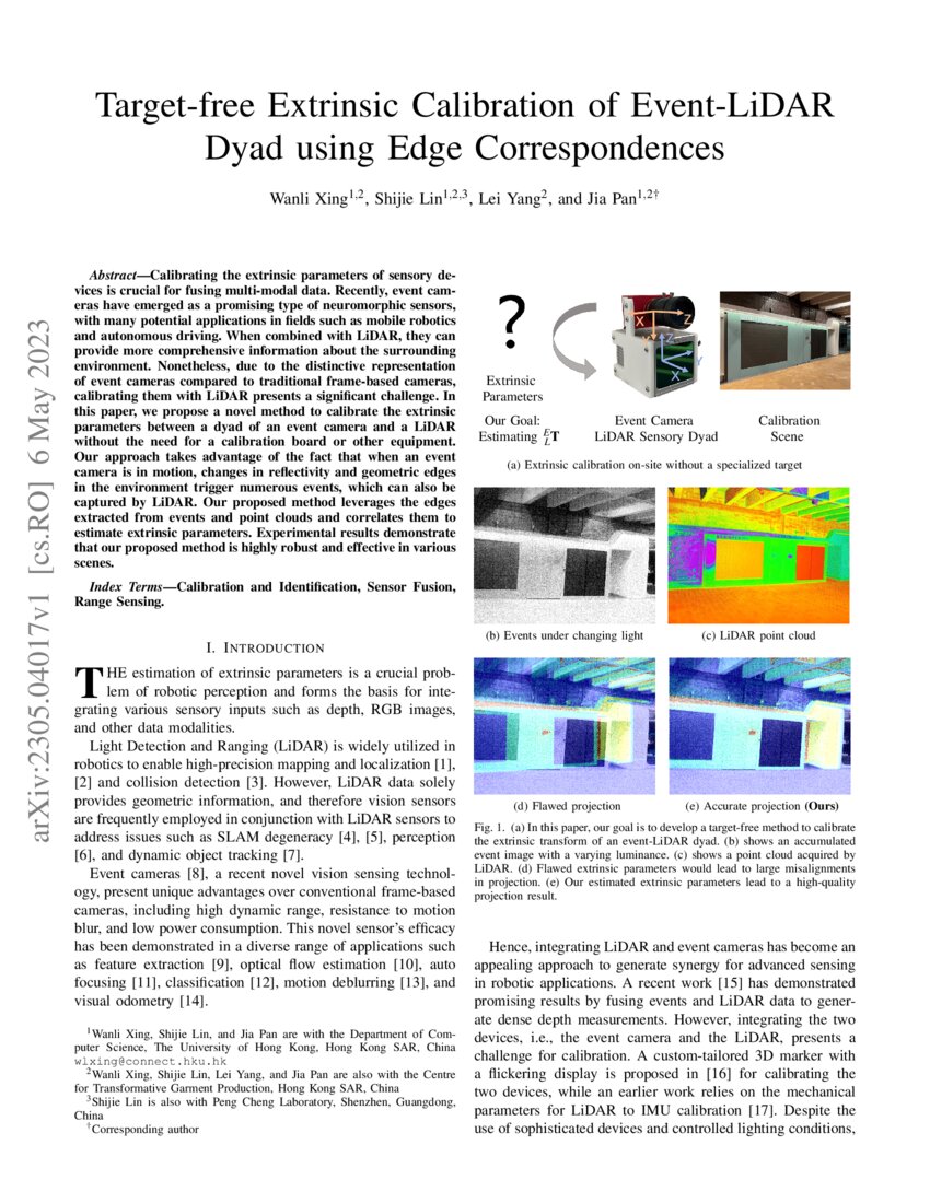 Target-free Extrinsic Calibration of Event-LiDAR Dyad using Edge Correspondences | DeepAI