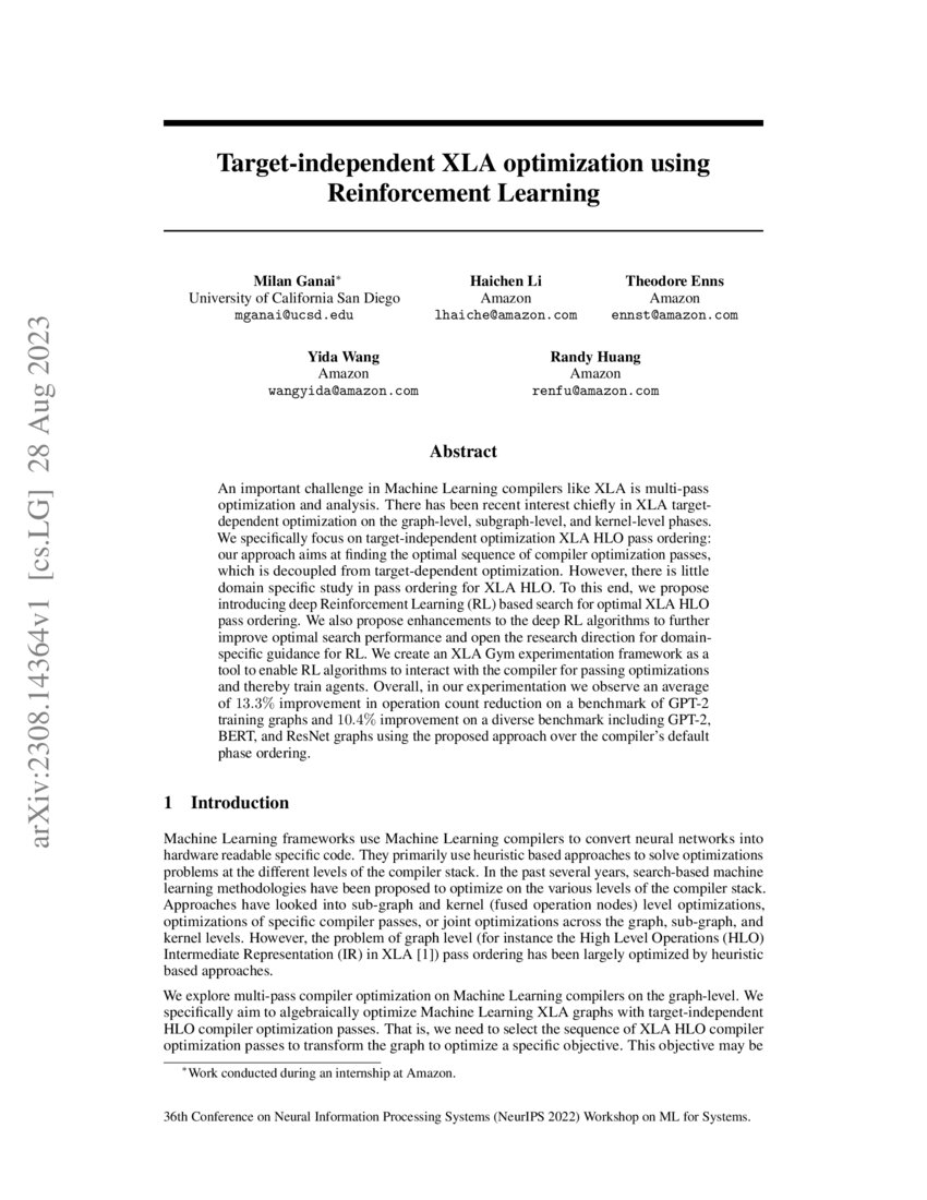 Target Independent Xla Optimization Using Reinforcement Learning Deepai