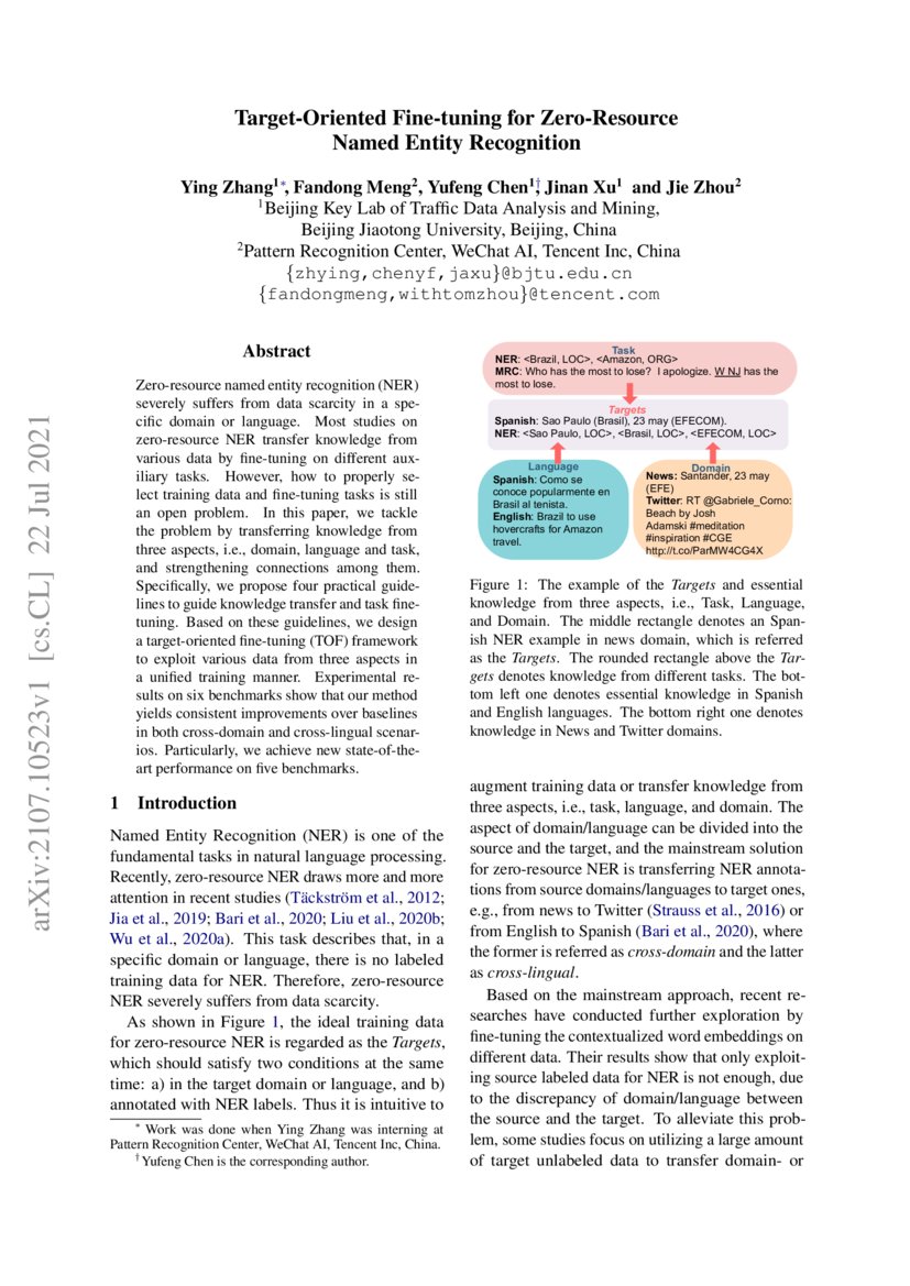 Target Oriented Fine Tuning For Zero Resource Named Entity Recognition Deepai