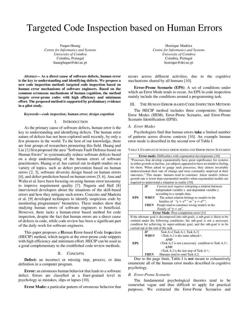 Targeted Code Inspection based on Human Errors | DeepAI