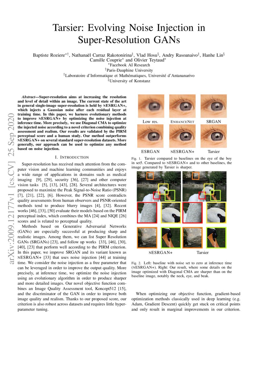 Tarsier: Evolving Noise Injection in Super-Resolution GANs | DeepAI