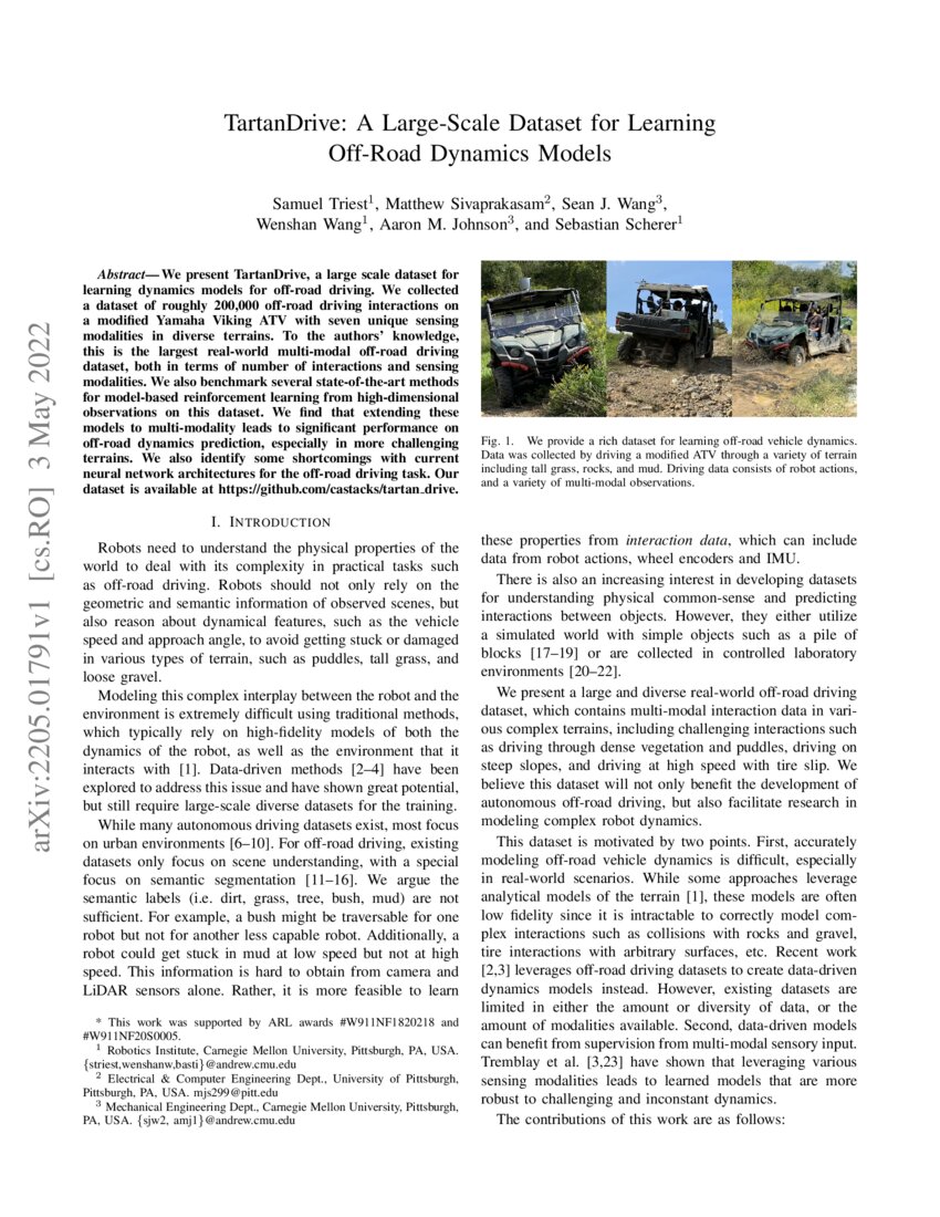 TartanDrive: A Large-Scale Dataset for Learning Off-Road Dynamics ...