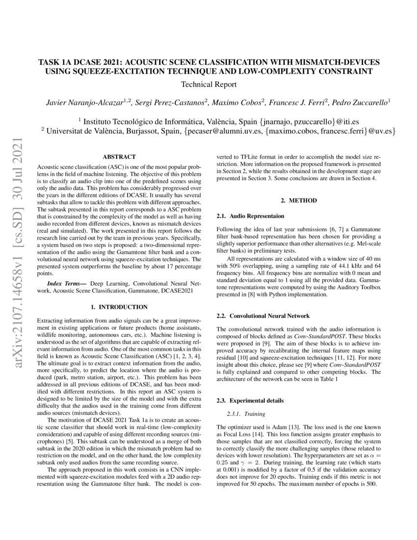 Task 1a Dcase 2021 Acoustic Scene Classification With Mismatch Devices Using Squeeze Excitation