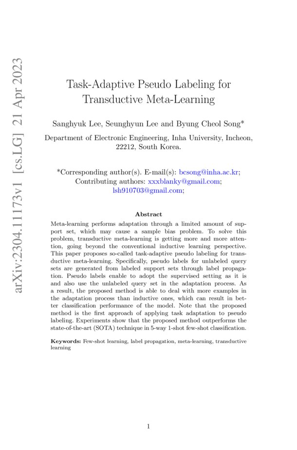 Task-Adaptive Pseudo Labeling for Transductive Meta-Learning | DeepAI