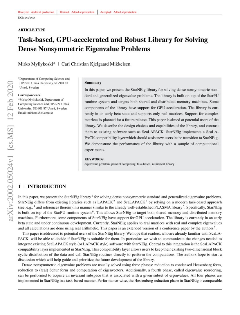 Task-based, GPU-accelerated and Robust Library for Solving Dense Nonsymmetric Eigenvalue ...