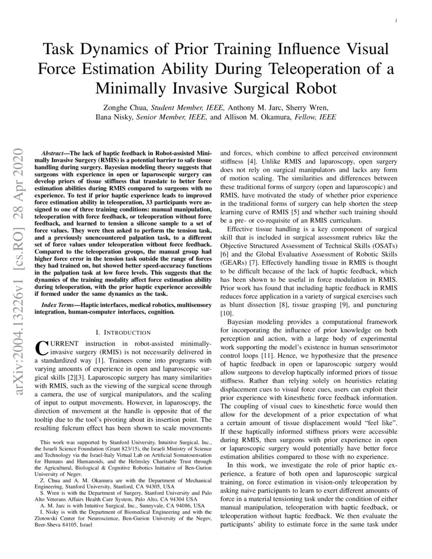Task Dynamics Of Prior Training Influence Visual Force Estimation Ability During Teleoperation