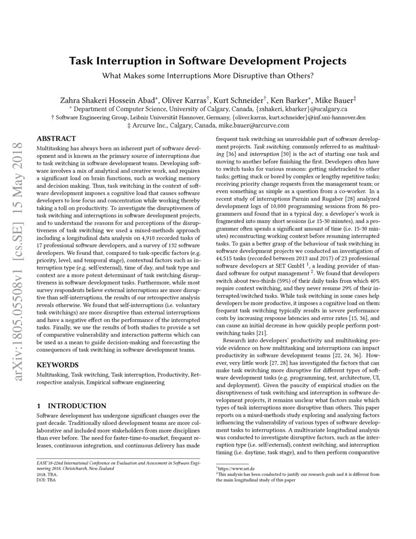 Task Interruption in Software Development Projects: What Makes some ...