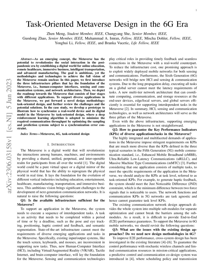 Task-Oriented Metaverse Design in the 6G Era | DeepAI