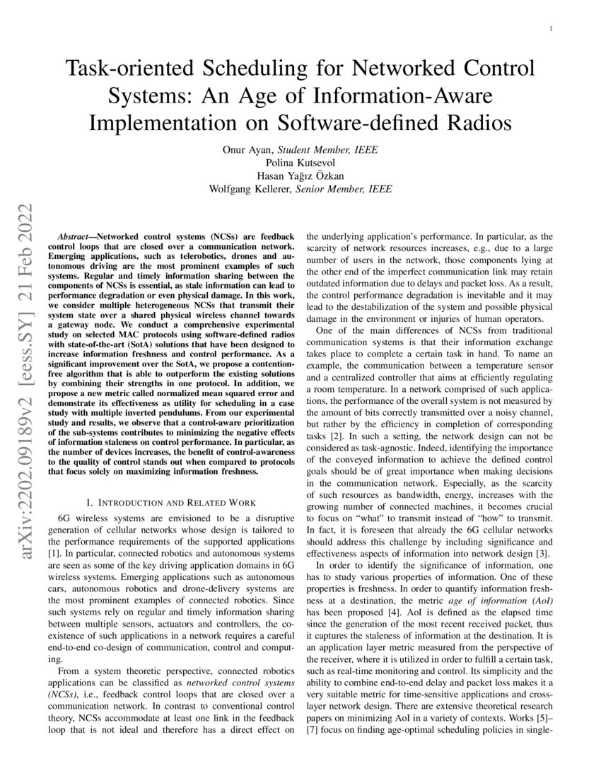 Task Oriented Scheduling For Networked Control Systems An Age Of