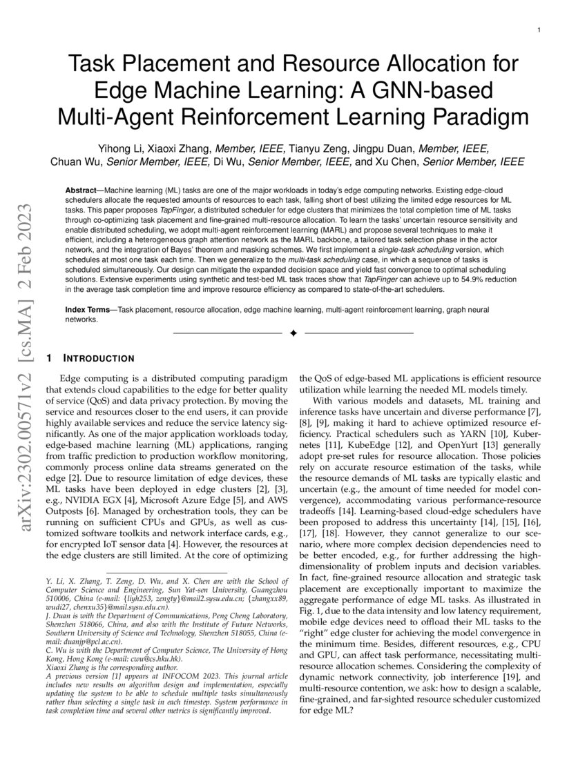 Task Placement And Resource Allocation For Edge Machine Learning A Gnn Based Multi Agent 3645