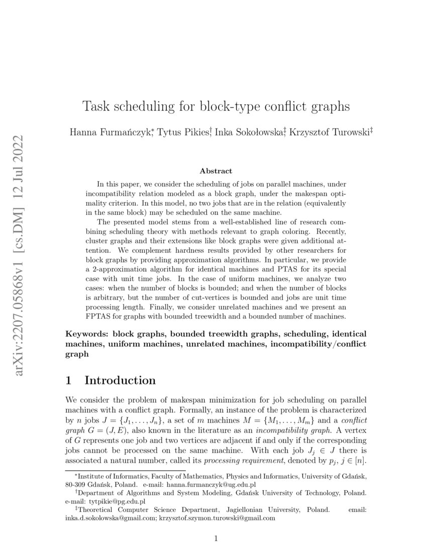 Task scheduling for block-type conflict graphs | DeepAI