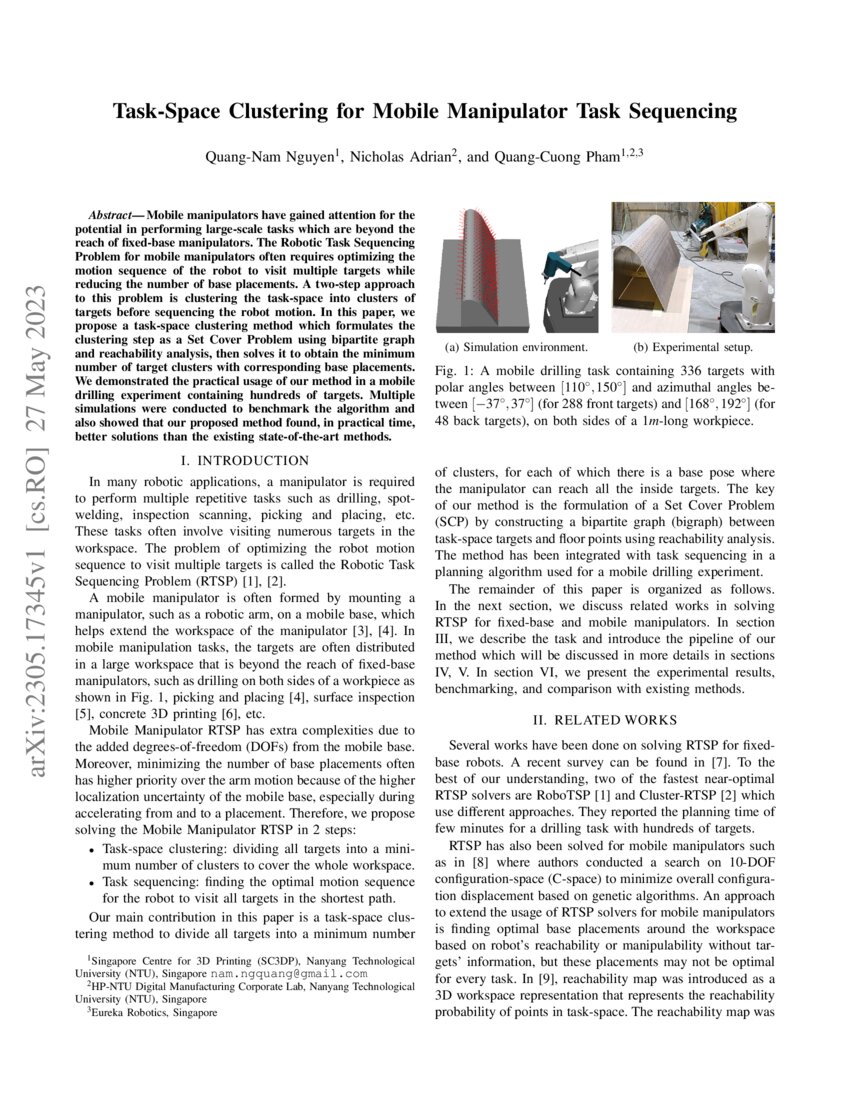 Task-Space Clustering for Mobile Manipulator Task Sequencing | DeepAI
