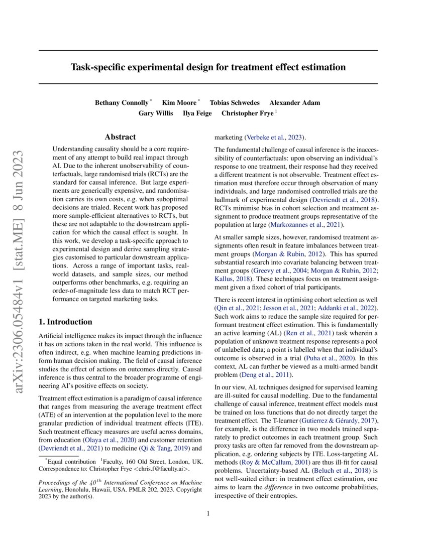 Task Specific Experimental Design For Treatment Effect Estimation Deepai
