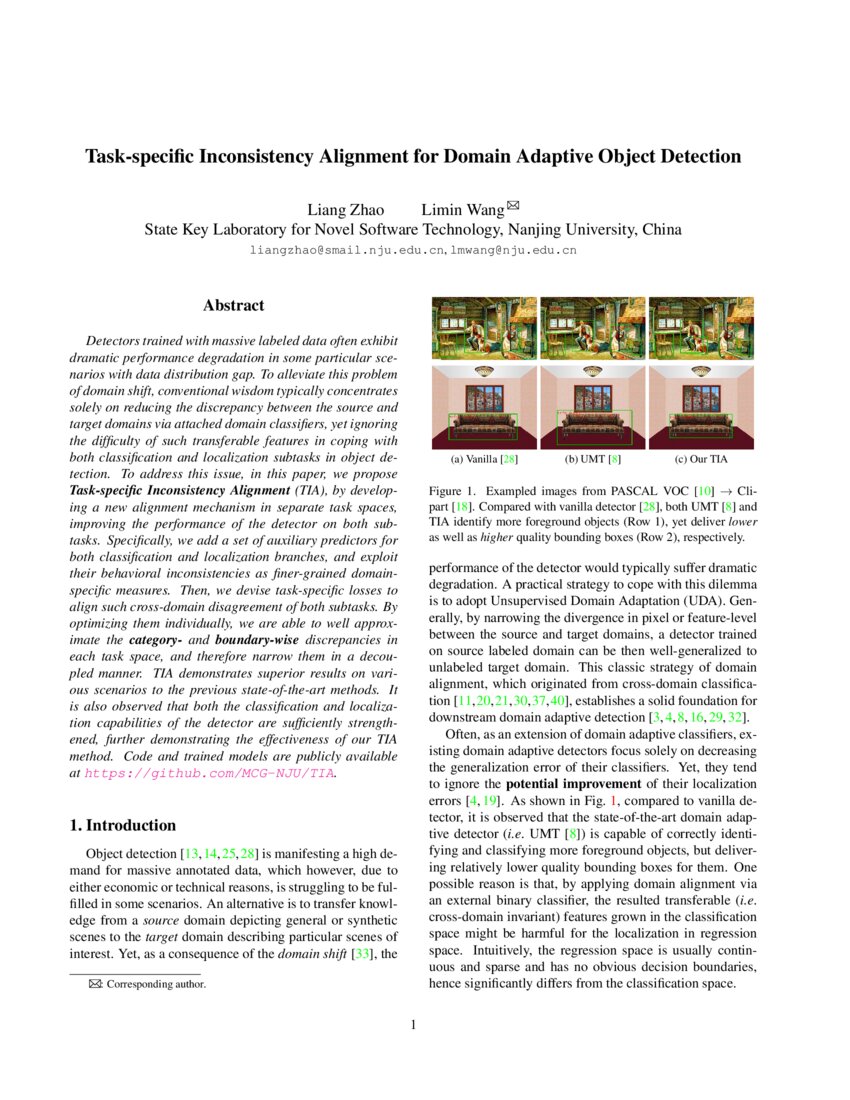 Task Specific Inconsistency Alignment For Domain Adaptive Object Detection Deepai