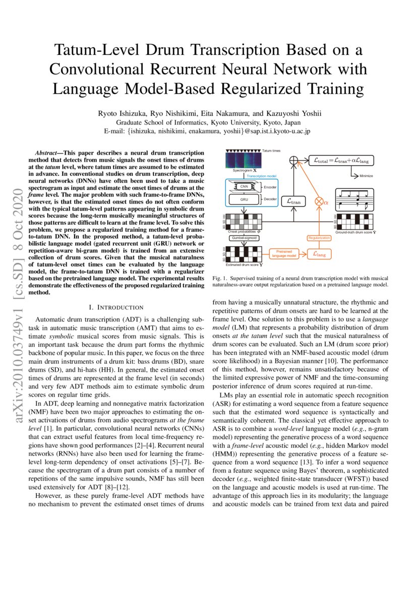 Tatum-Level Drum Transcription Based on a Convolutional Recurrent Neural Network with Language ...