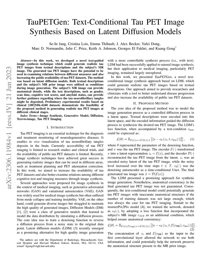 TauPETGen: Text-Conditional Tau PET Image Synthesis Based on Latent Diffusion Models | DeepAI