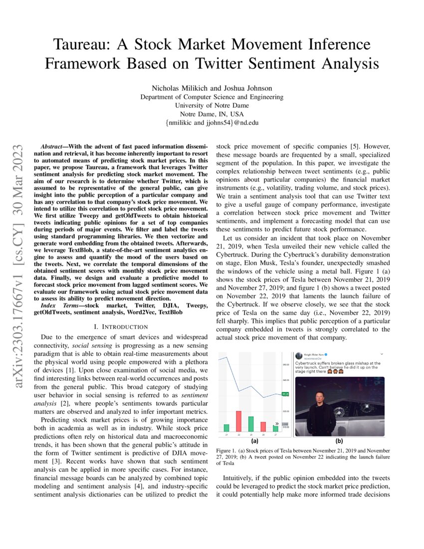 Taureau A Stock Market Movement Inference Framework Based On Twitter Sentiment Analysis Deepai