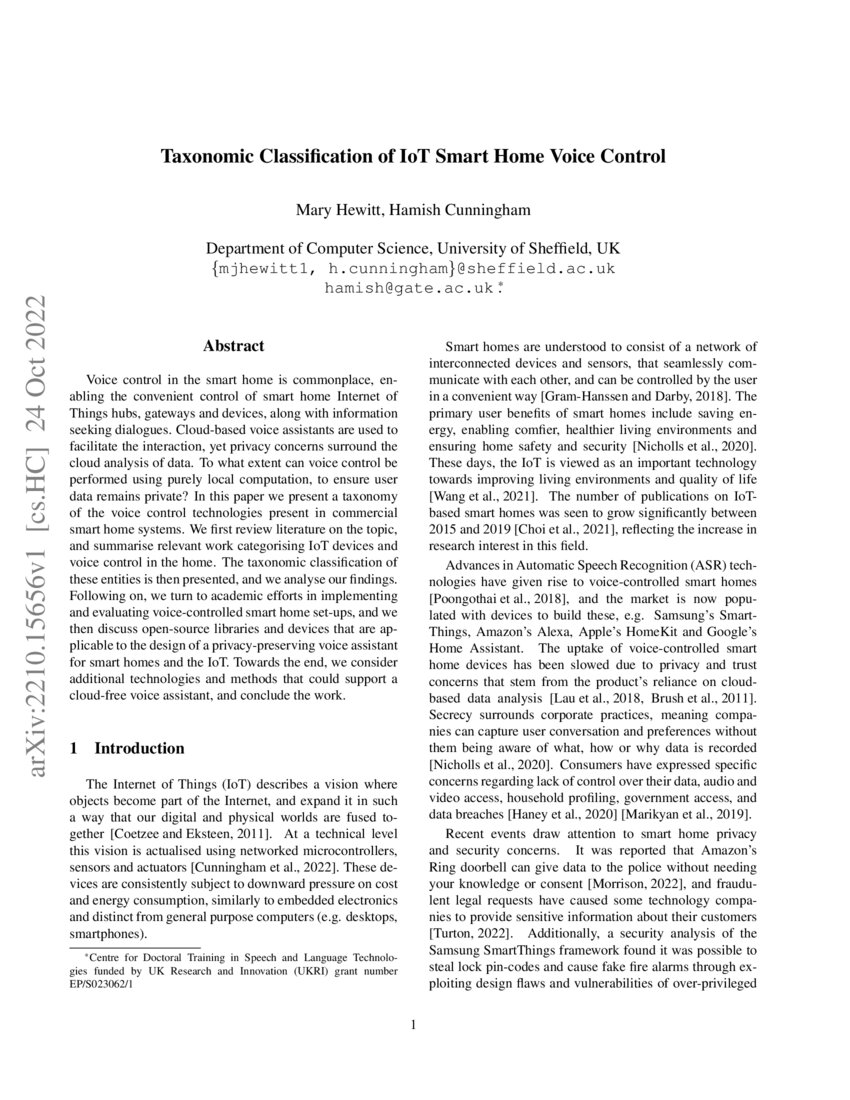Taxonomic Classification Of Iot Smart Home Voice Control Deepai