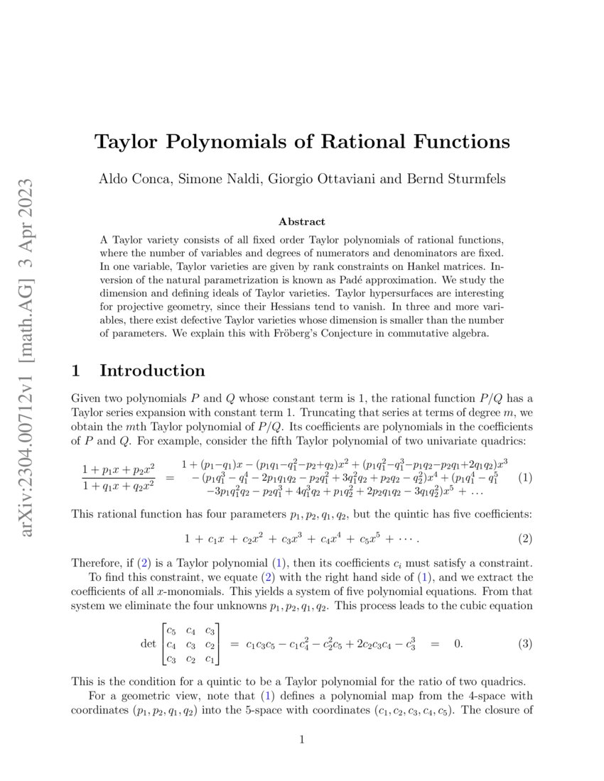Taylor Polynomials of Rational Functions | DeepAI