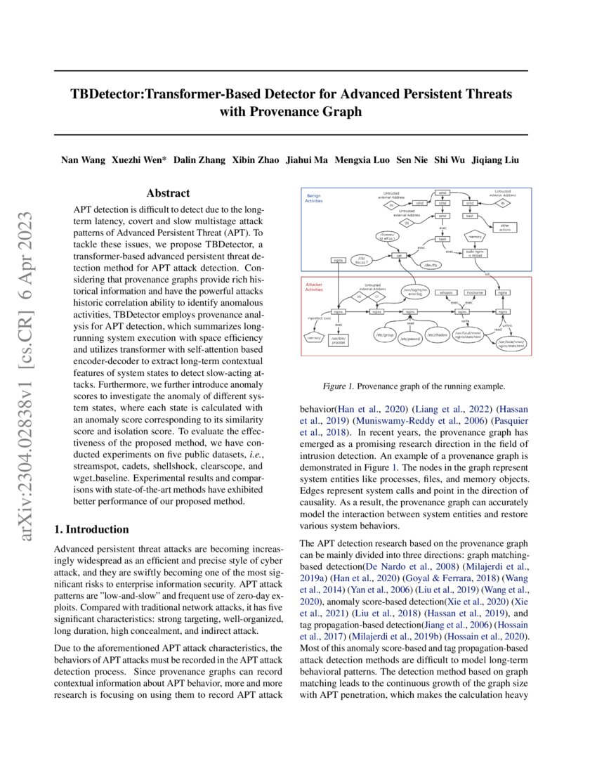 Tbdetector Transformer Based Detector For Advanced Persistent Threats With Provenance Graph Deepai