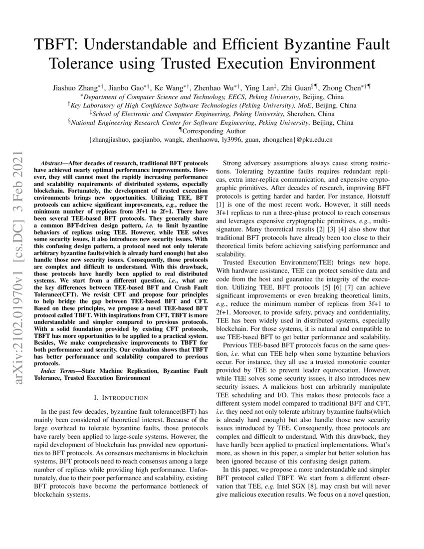 Tbft Understandable And Efficient Byzantine Fault Tolerance Using Trusted Execution Environment