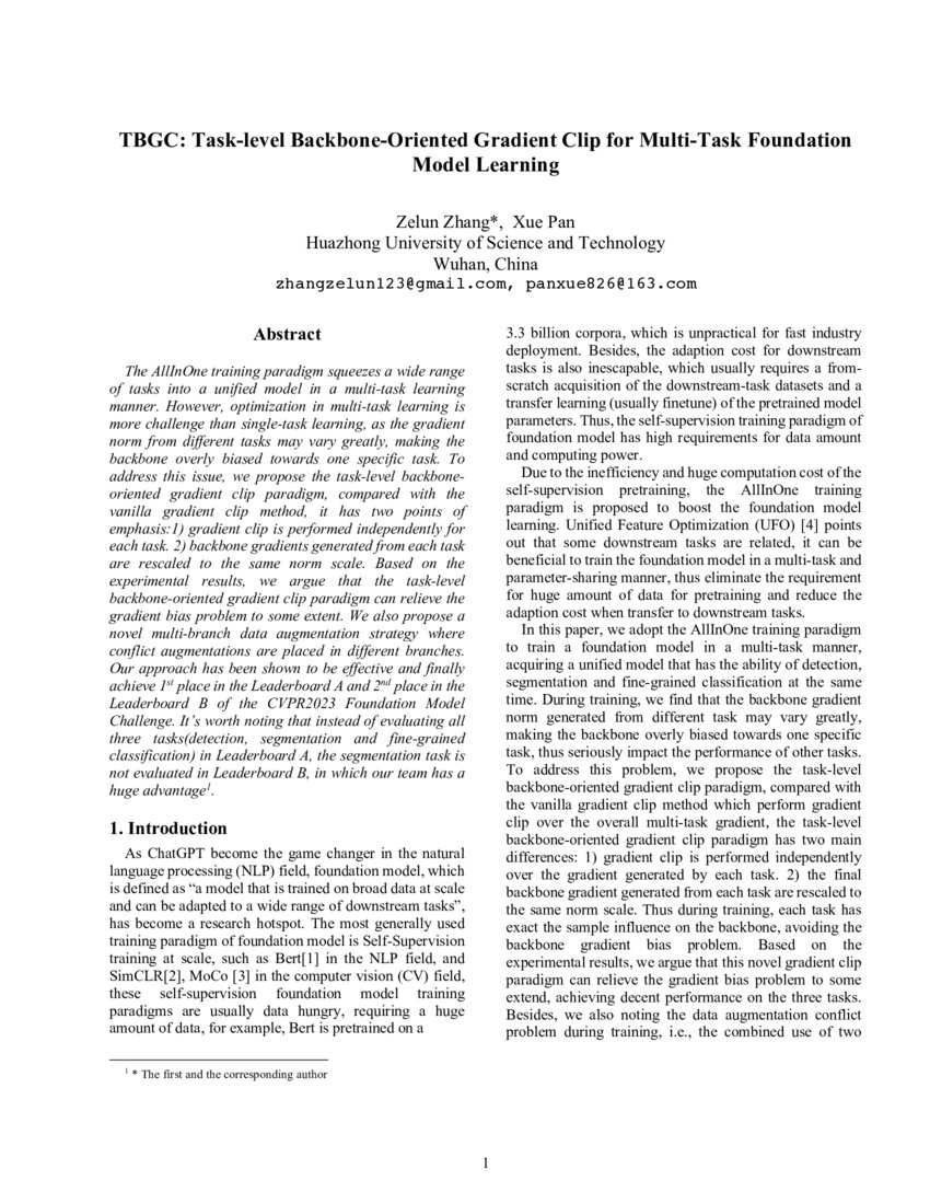 TBGC: Task-level Backbone-Oriented Gradient Clip for Multi-Task Foundation Model Learning | DeepAI