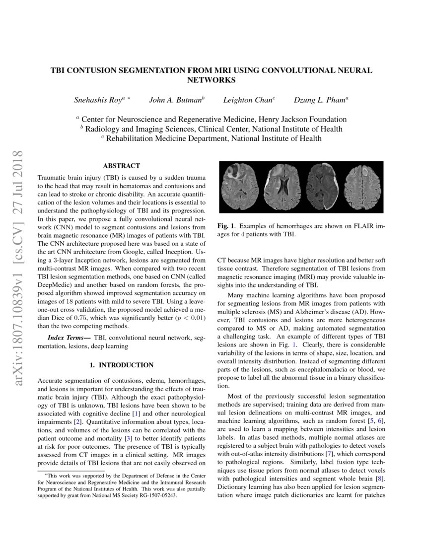 TBI Contusion Segmentation from MRI using Convolutional Neural Networks | DeepAI