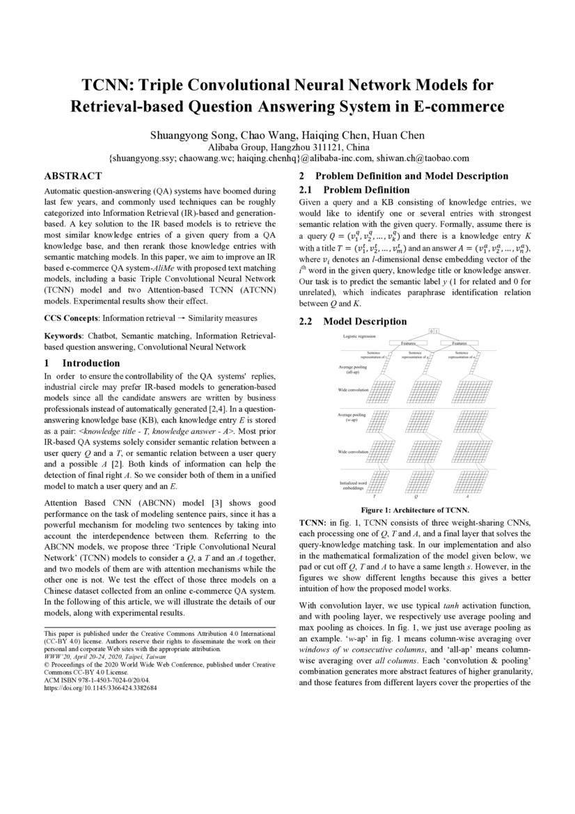 Tcnn Triple Convolutional Neural Network Models For Retrieval Based Question Answering System