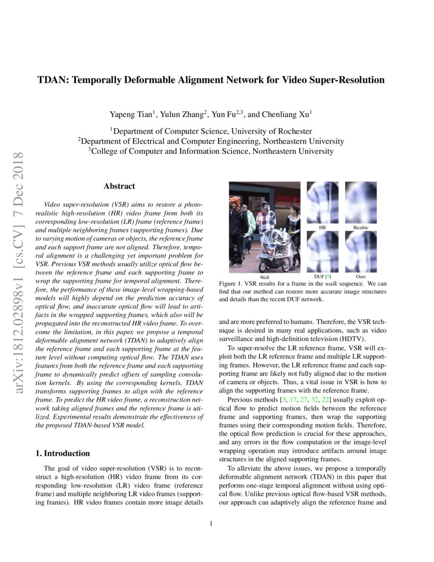 TDAN: Temporally Deformable Alignment Network for Video Super-Resolution | DeepAI