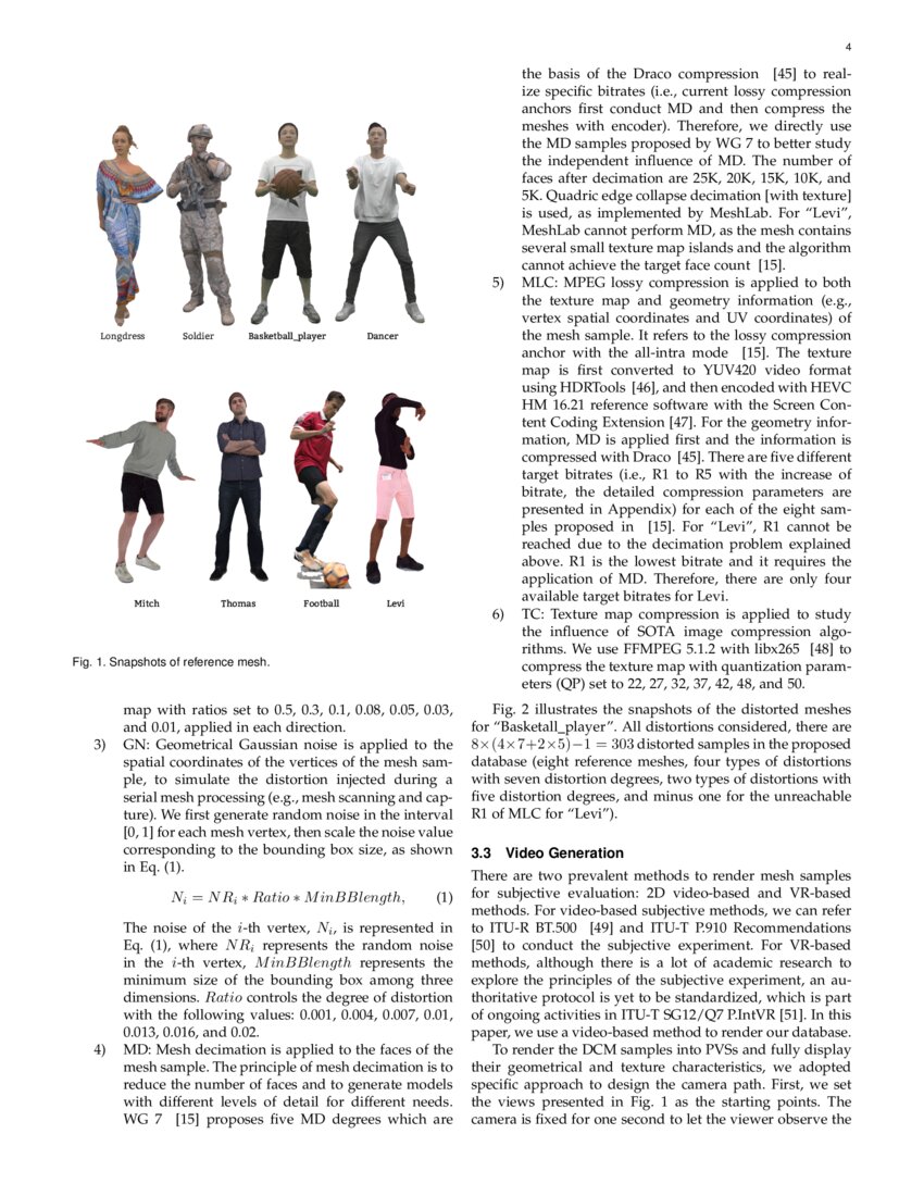 Tdmd A Database For Dynamic Color Mesh Subjective And Objective Quality Explorations Deepai