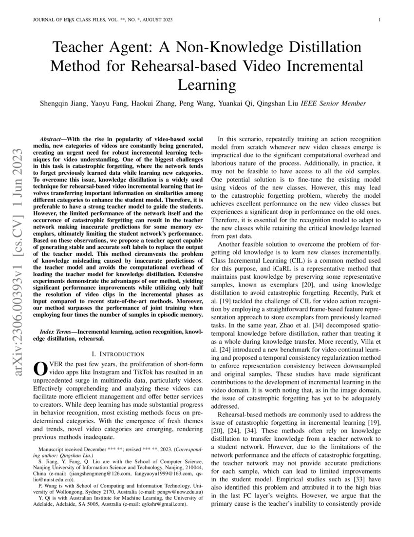 Teacher Agent: A Non-Knowledge Distillation Method for Rehearsal-based Video Incremental ...