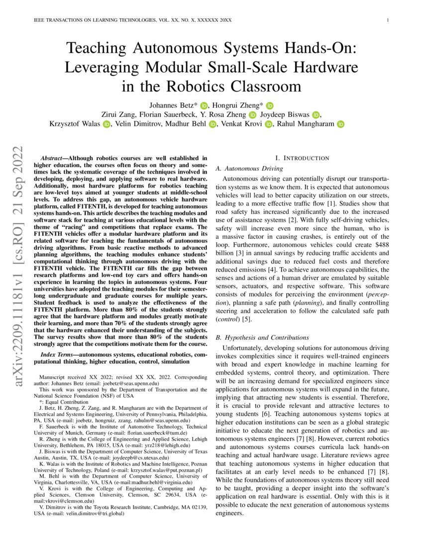 Teaching Autonomous Systems Hands-On: Leveraging Modular Small-Scale ...