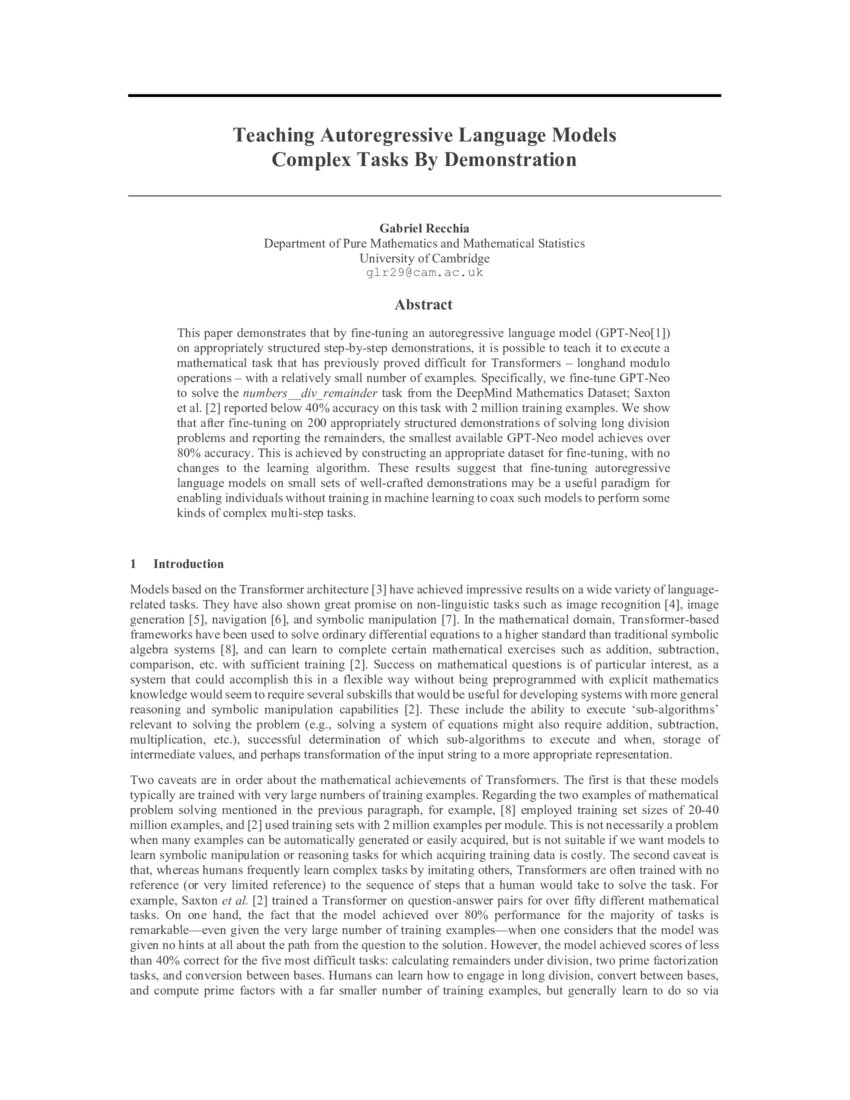 Teaching Autoregressive Language Models Complex Tasks By Demonstration ...