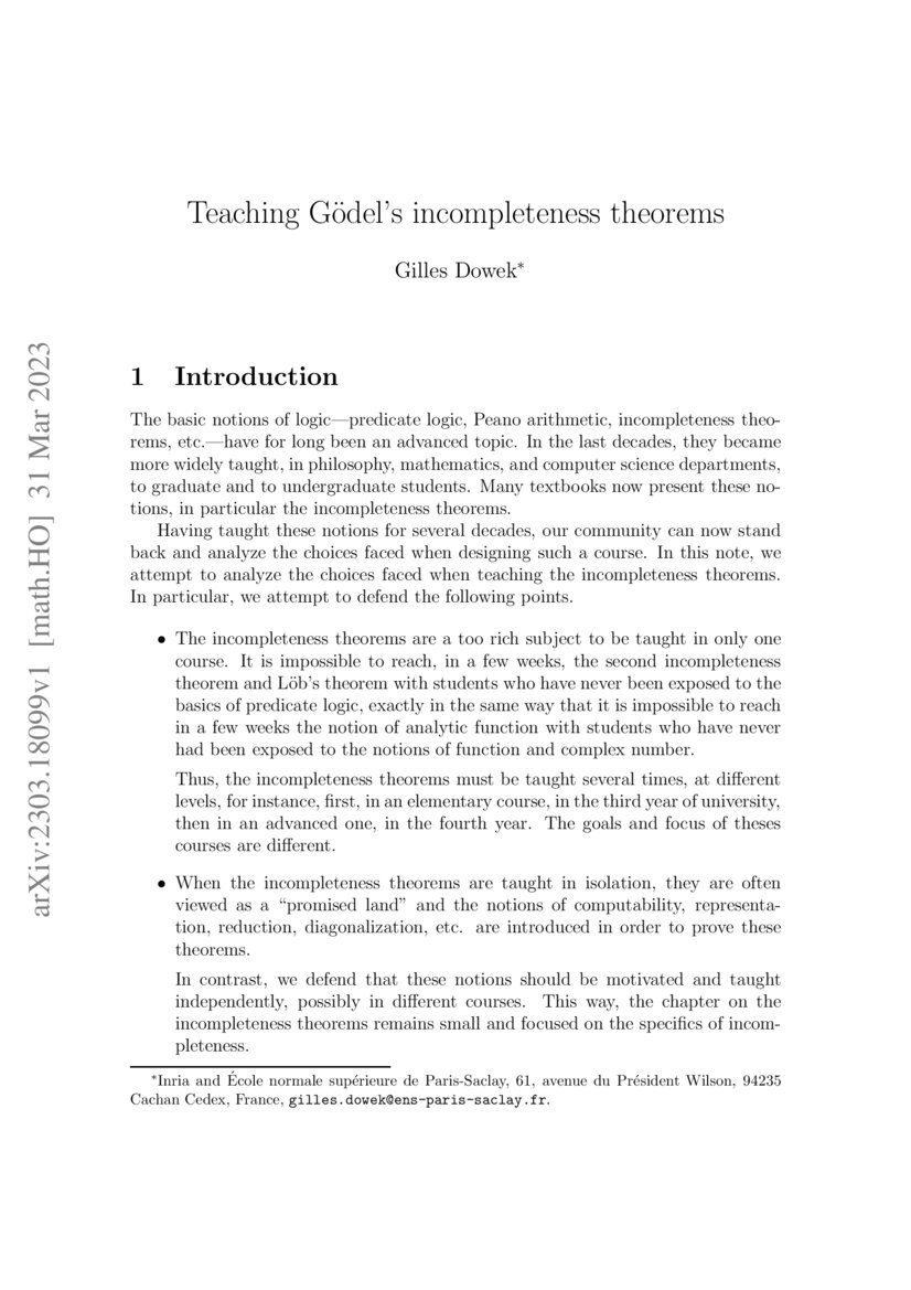 Teaching Gödel's incompleteness theorems | DeepAI