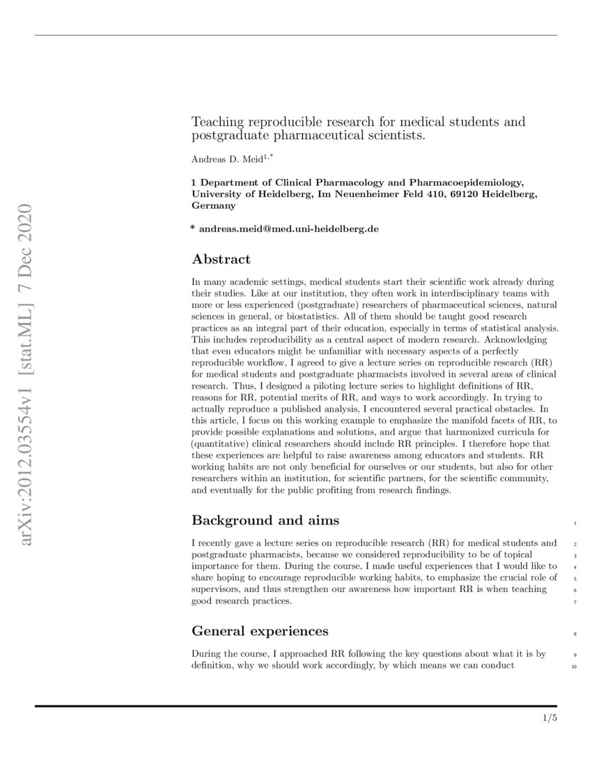 Teaching reproducible research for medical students and postgraduate ...