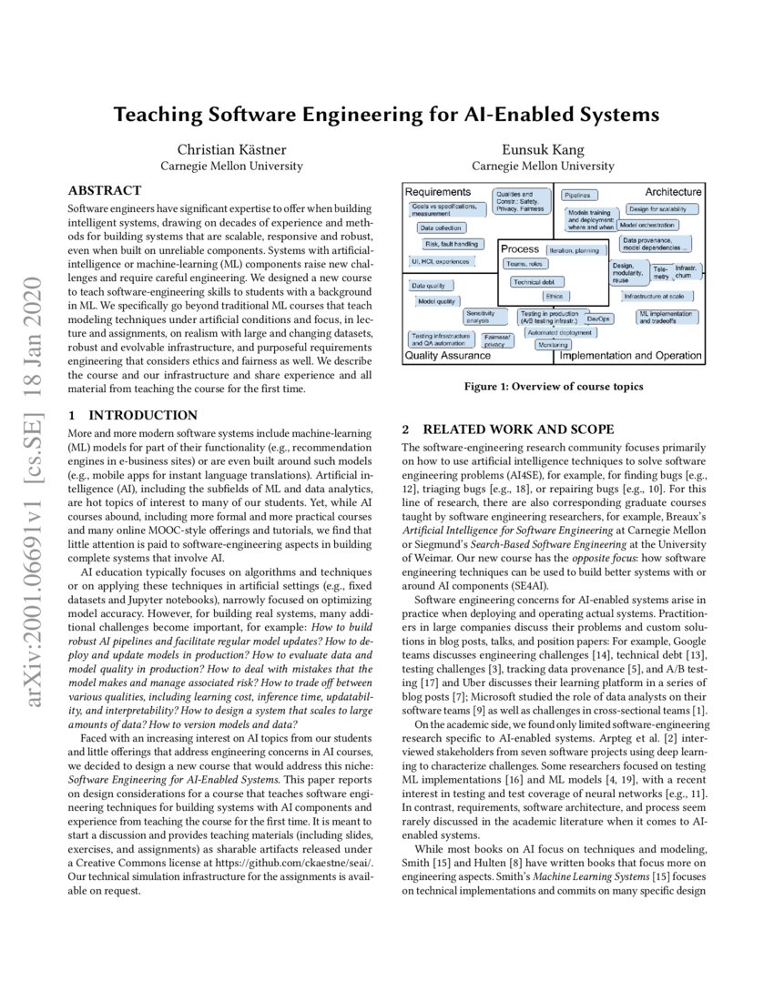 Teaching Software Engineering for AI-Enabled Systems | DeepAI