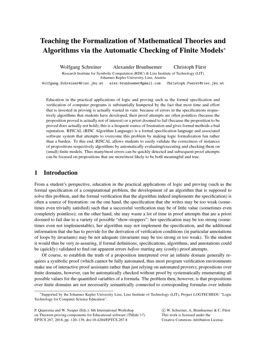 Teaching The Formalization Of Mathematical Theories And Algorithms Via