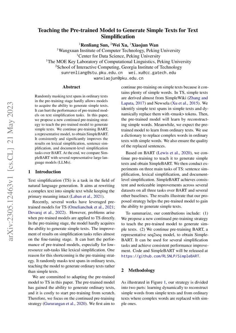 Teaching the Pre-trained Model to Generate Simple Texts for Text Simplification | DeepAI