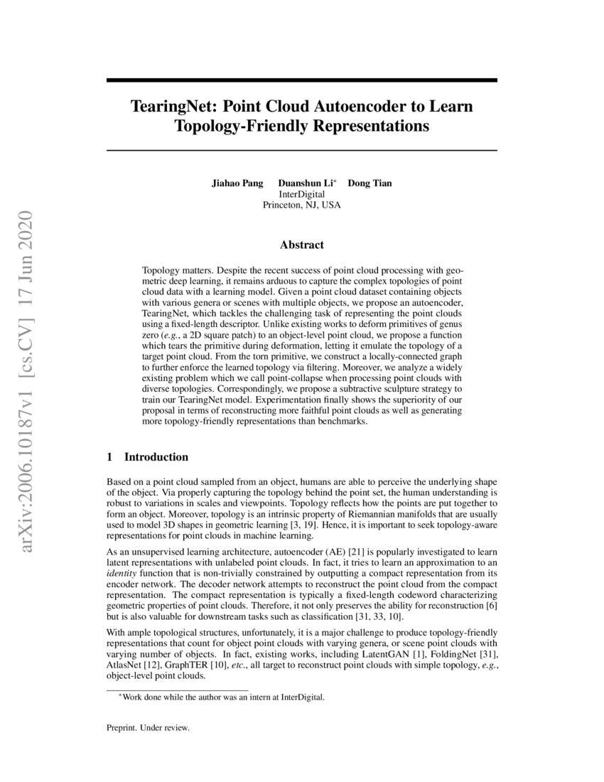 TearingNet: Point Cloud Autoencoder to Learn Topology-Friendly ...