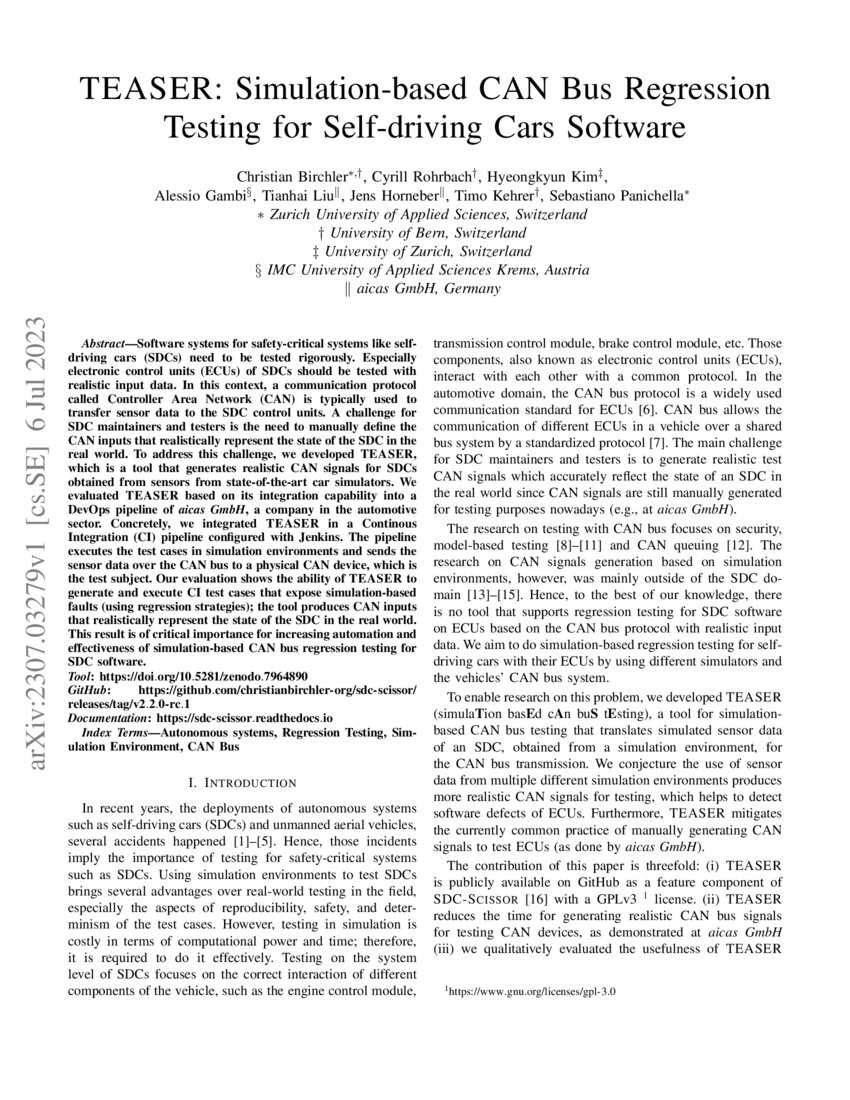 Teaser Simulation Based Can Bus Regression Testing For Self Driving
