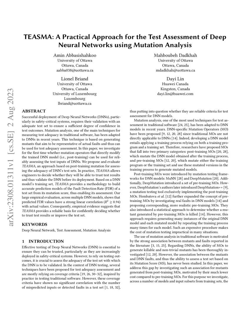 Teasma A Practical Approach For The Test Assessment Of Deep Neural
