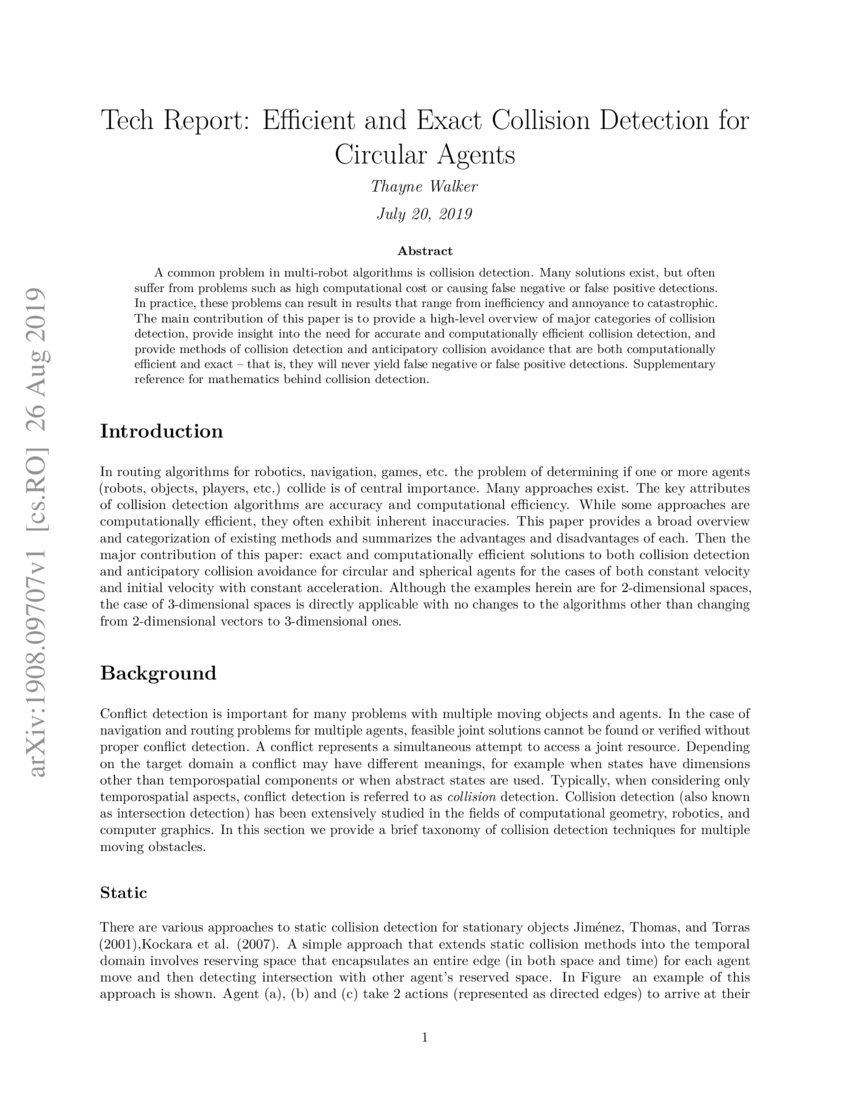 Tech Report Efficient And Exact Collision Detection For Circular