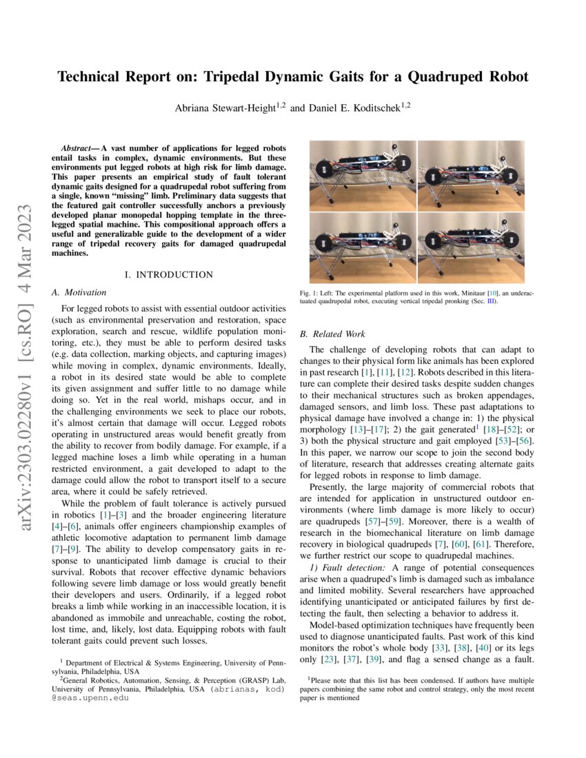Technical Report on: Tripedal Dynamic Gaits for a Quadruped Robot | DeepAI