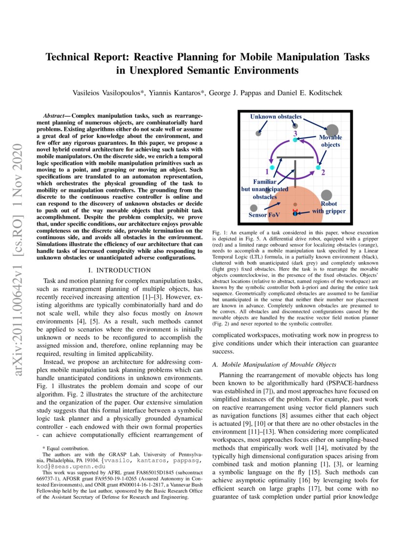 Technical Report: Reactive Planning for Mobile Manipulation Tasks in Unexplored Semantic ...