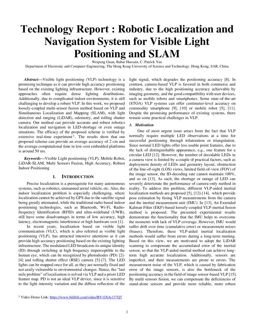 Technology Report : Robotic Localization and Navigation System for Visible Light Positioning and ...