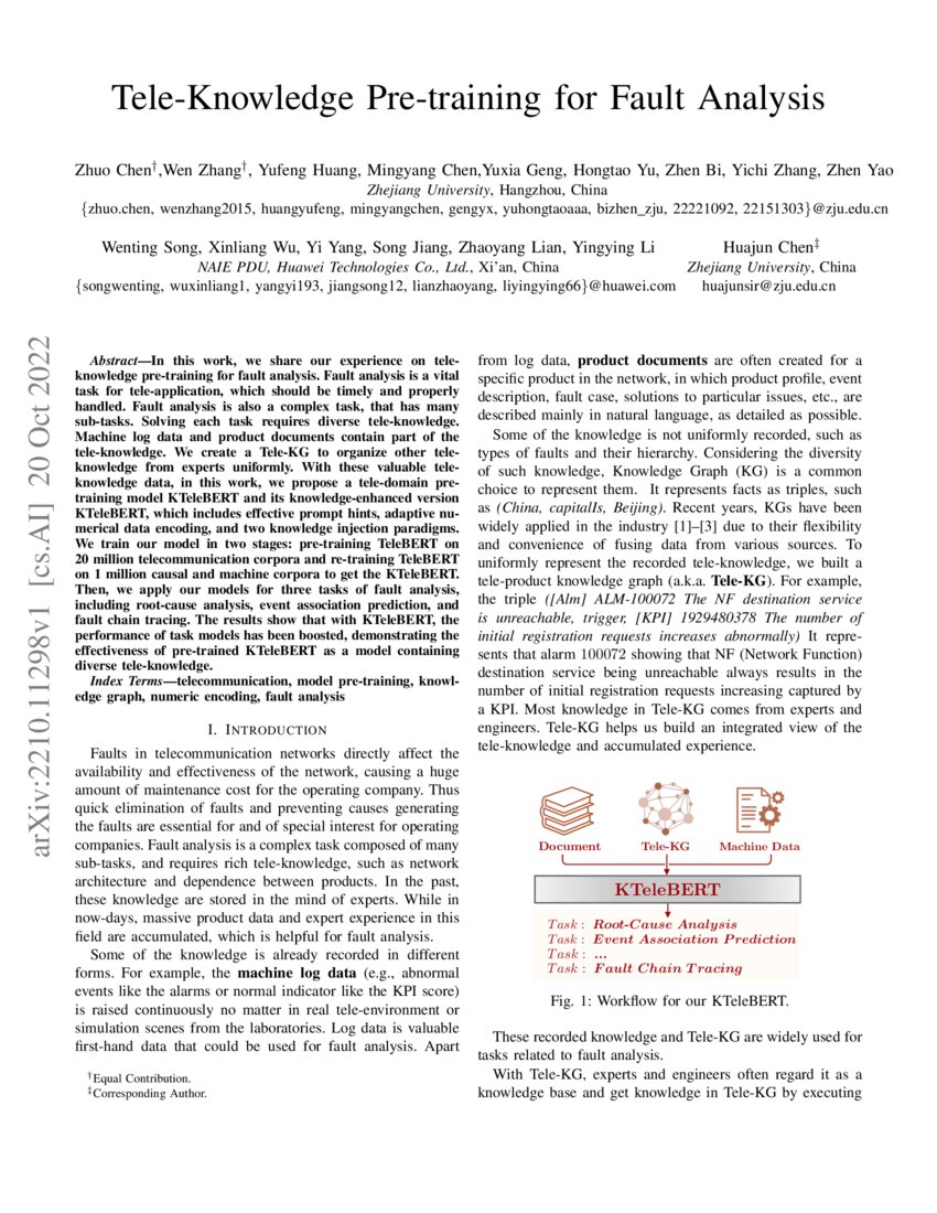 Tele-Knowledge Pre-training for Fault Analysis | DeepAI