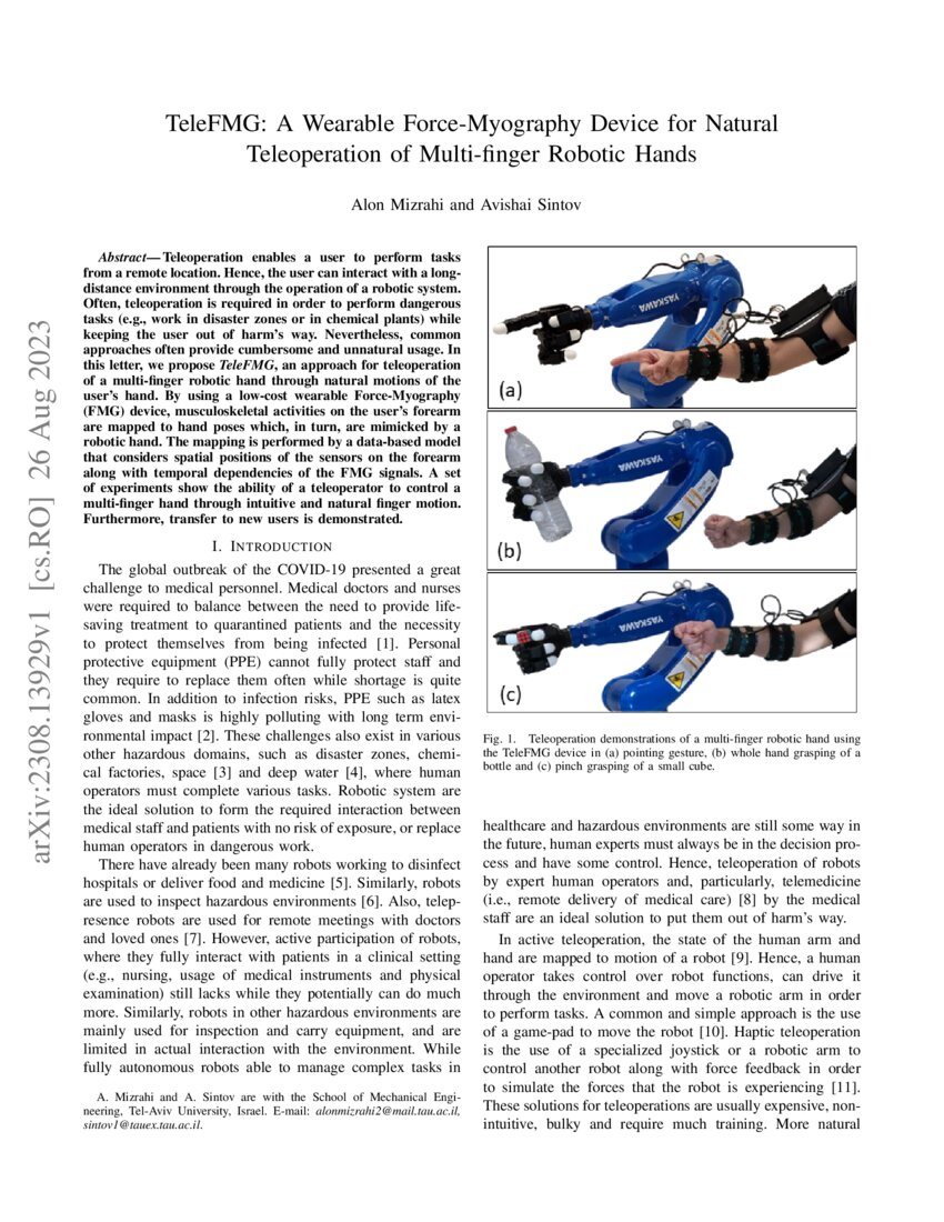 TeleFMG: A Wearable Force-Myography Device for Natural Teleoperation of ...