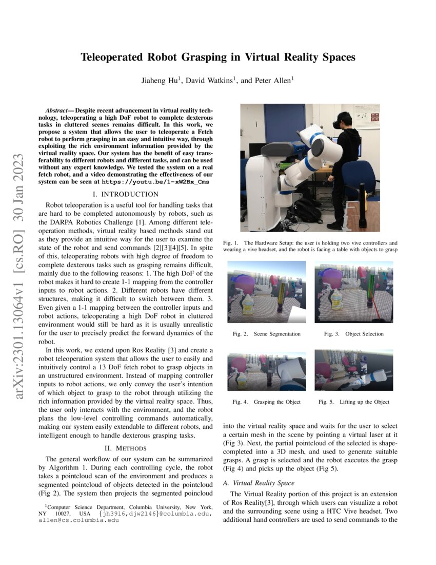 Teleoperated Robot Grasping in Virtual Reality Spaces | DeepAI
