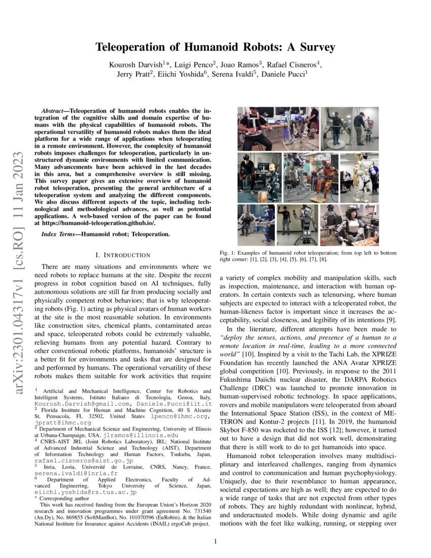 Teleoperation of Humanoid Robots: A Survey | DeepAI